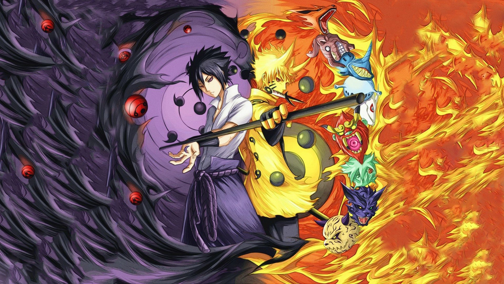 Naruto & Sasuke: Flames and Shadows HD Wallpaper