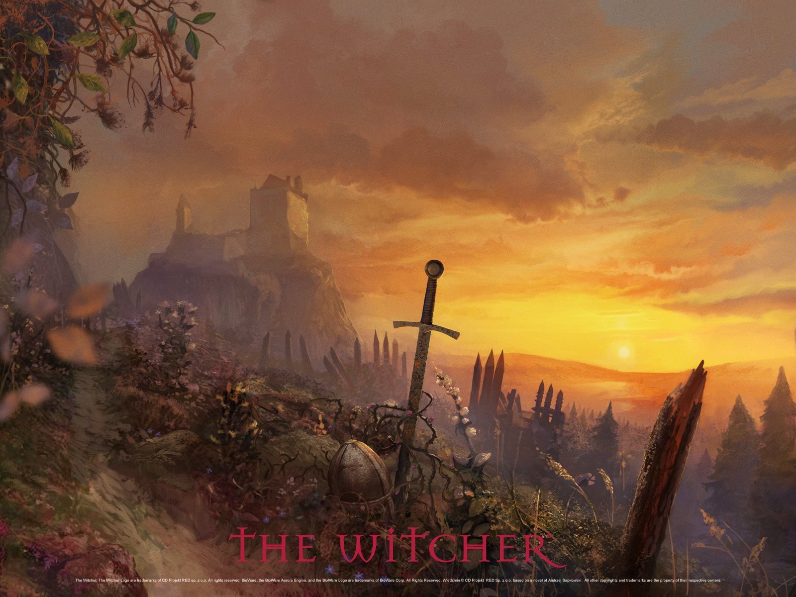 The Witcher HD Wallpaper: Epic Sunset Quest Scene