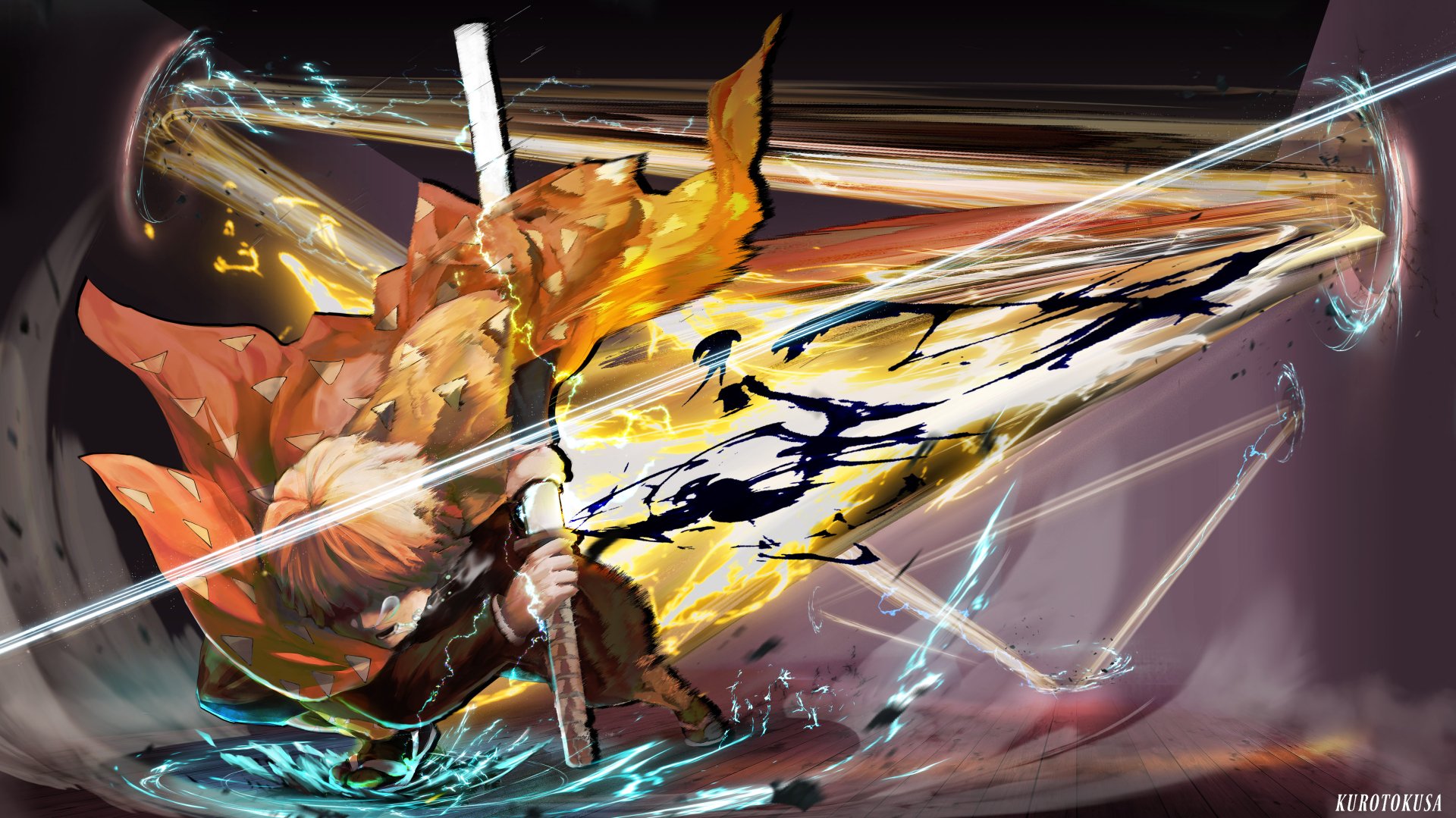 Zenitsu Agatsuma 4K Ultra HD – Dynamic Demon Slayer Wallpaper by 黒木賊