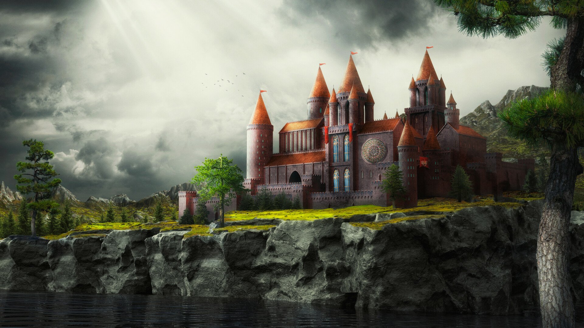 Majestic Fantasy Castle HD Wallpaper: Enchanted Fortress on the ...