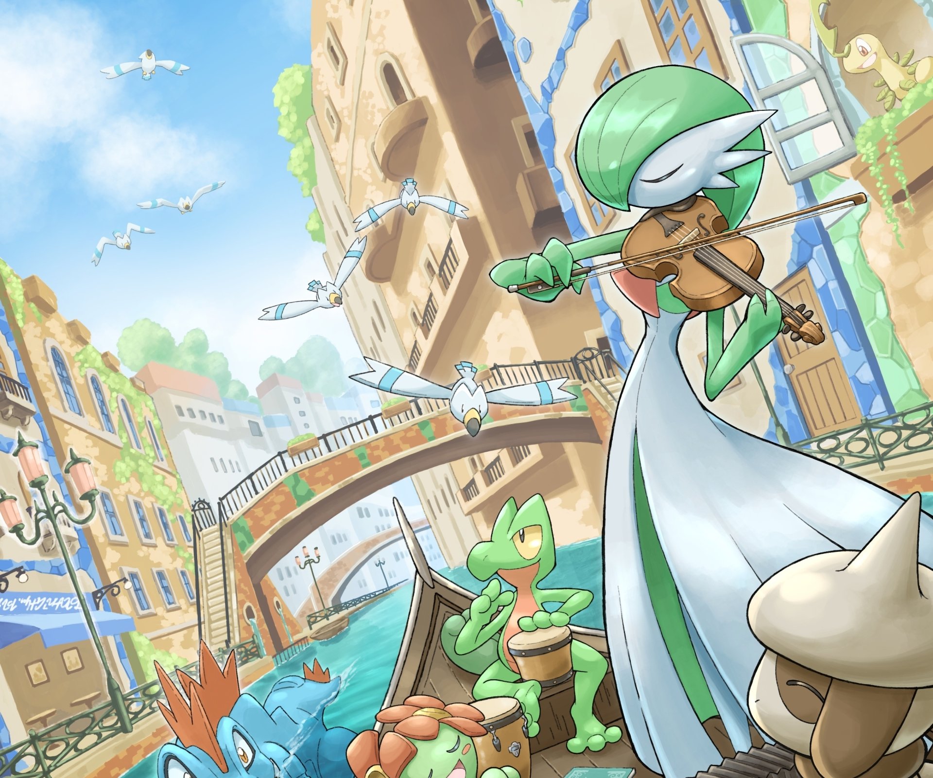 Epic Pokémon HD Wallpaper: Gardevoir’s Melody in a Serene Canal Scene