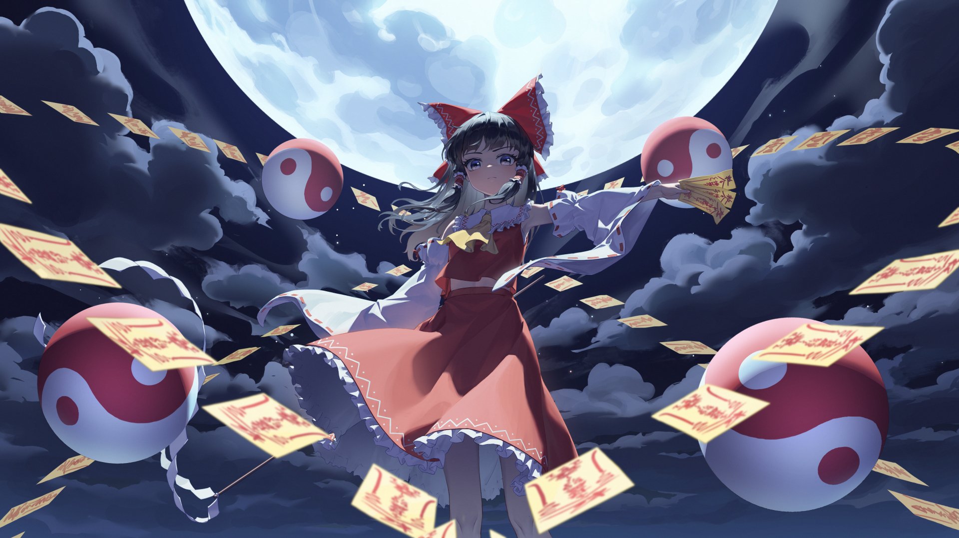 Reimu Hakurei 4K Ultra HD Anime Wallpaper – Mystical Touhou Nightscape