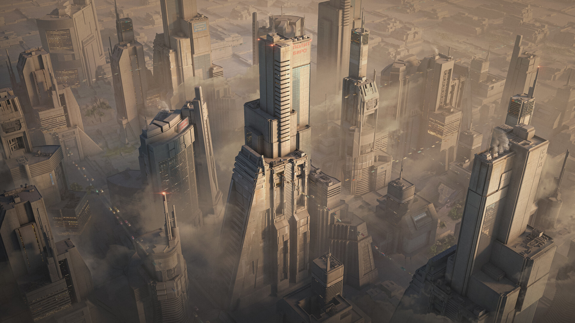 Futuristic Skyline: HD Sci-Fi Cityscape Wallpaper by Stefan Djukic