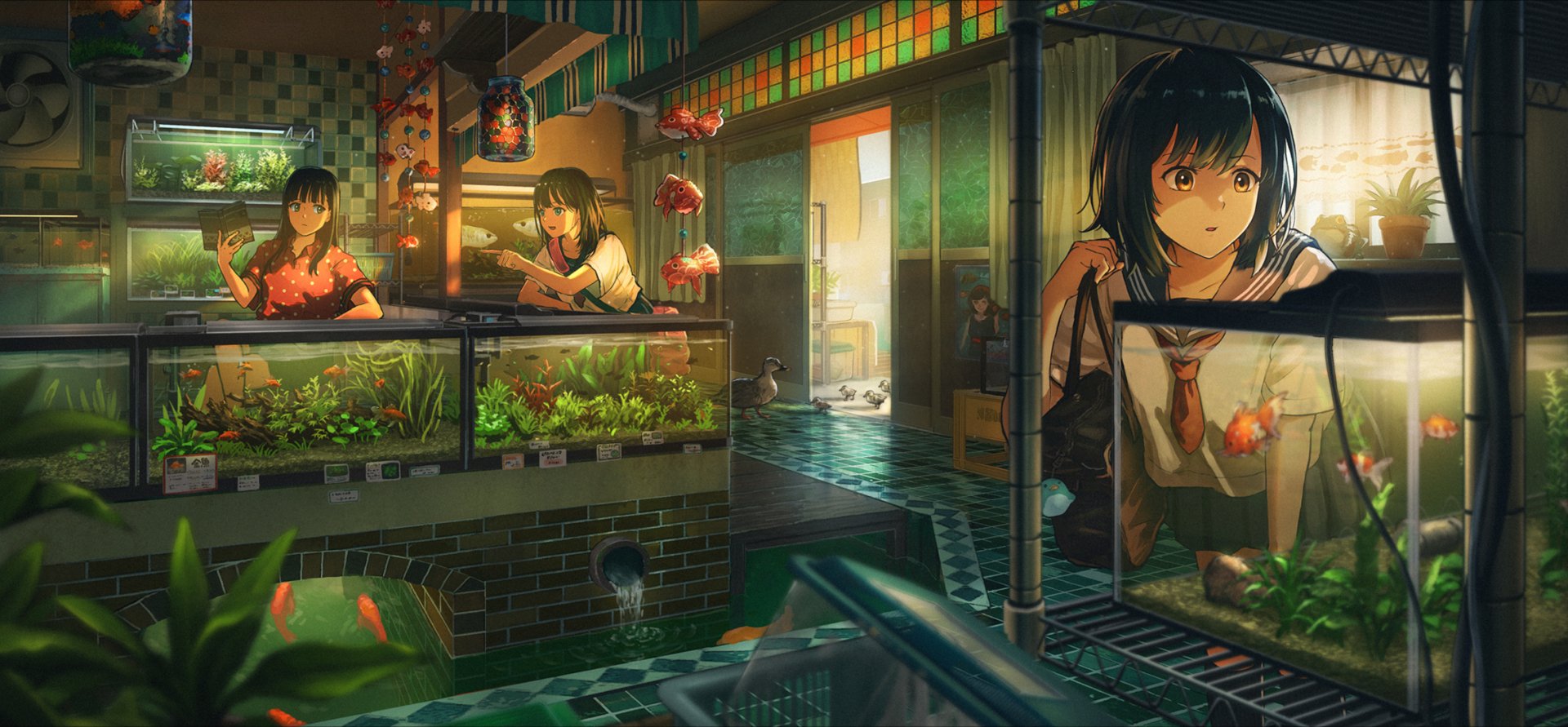 Serene Moments: HD Anime Girl in Tranquil Aquarium Wonderland by 杉87