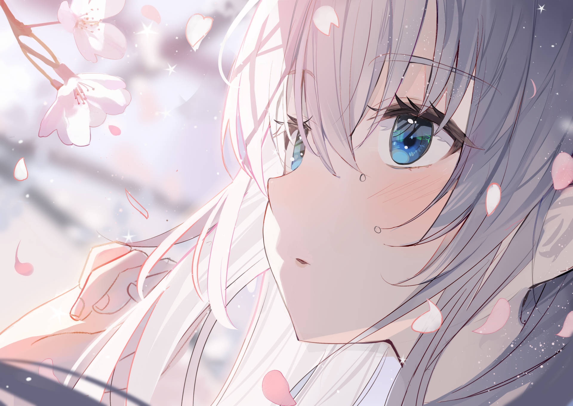 Stunning HD Anime Girl Wallpaper: Serene Sakura Breeze by Aroa