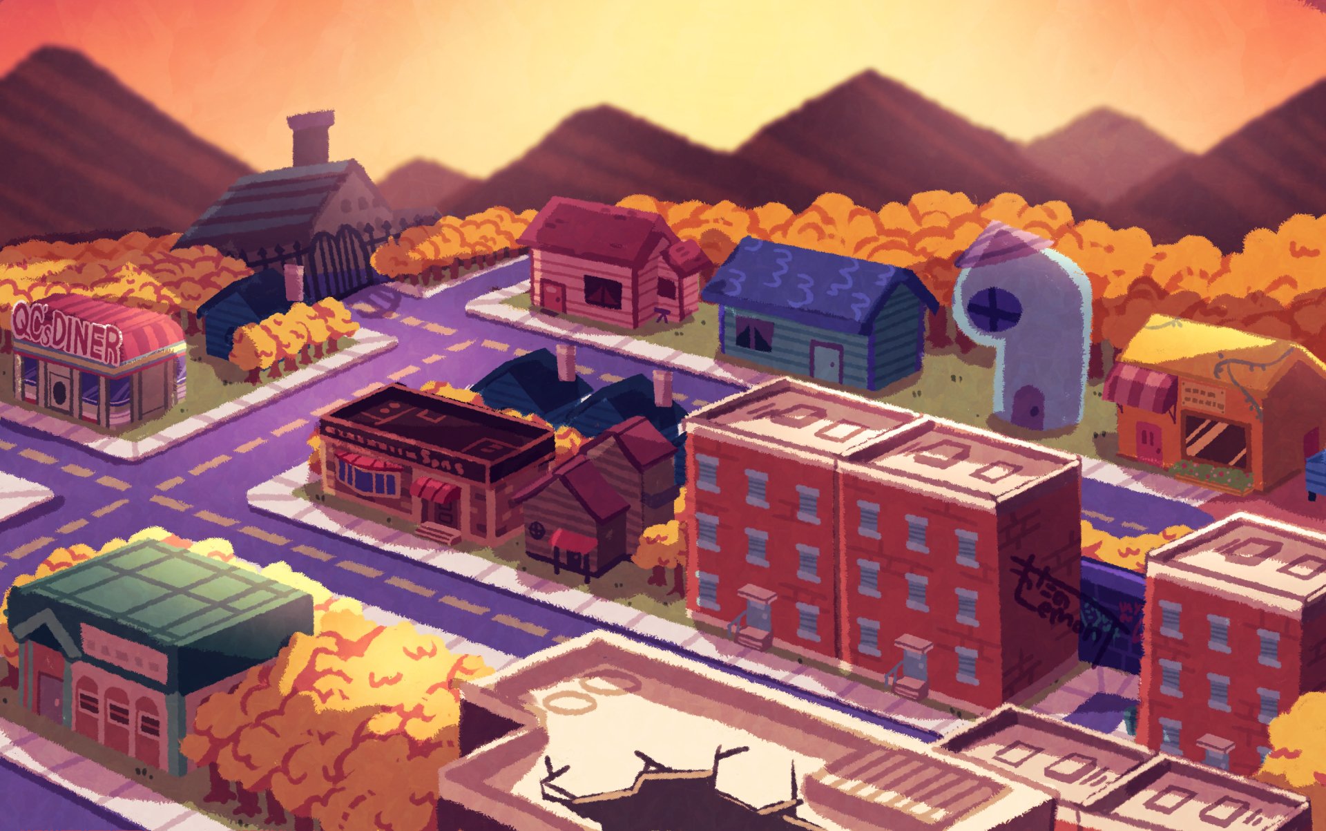 Deltarune HD Village Scene – Vibrant Video Game Wallpaper by 綿野レモンT