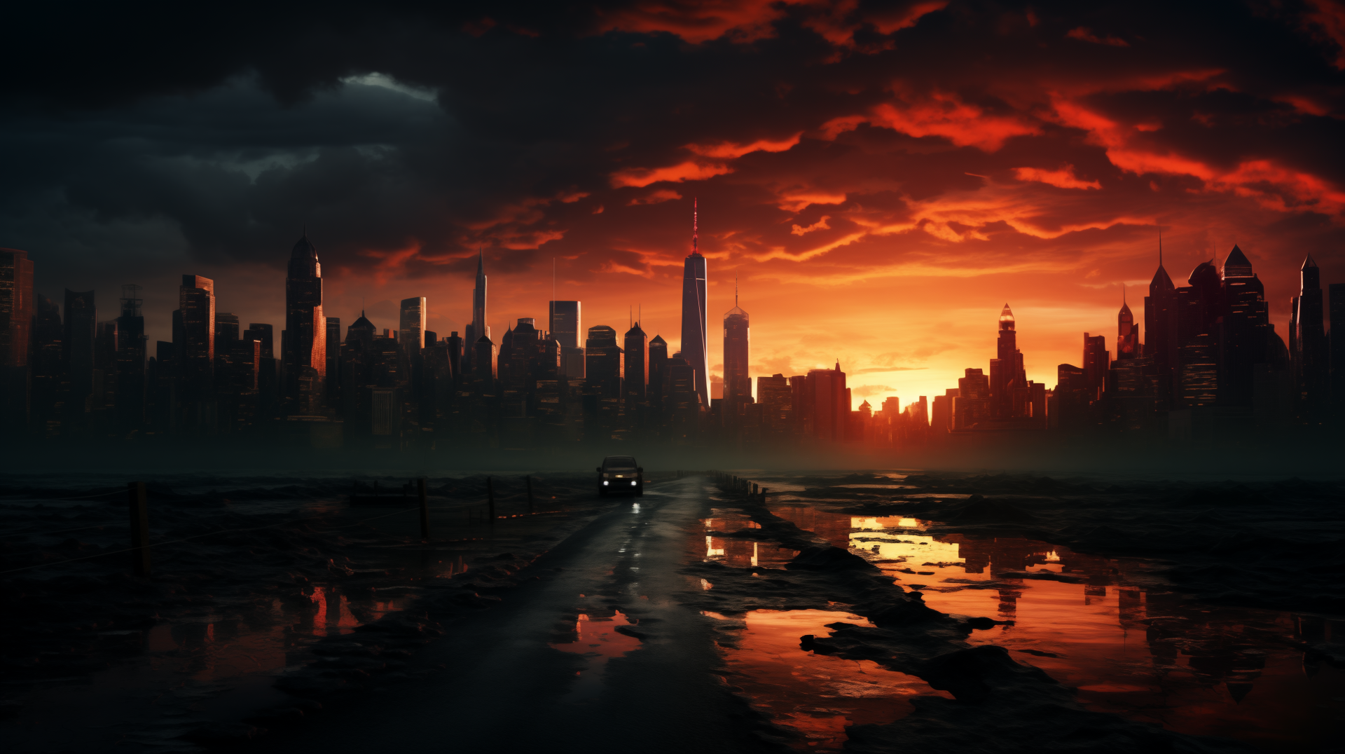 Dramatic City Sunset HD Wallpaper by Laxmonaut