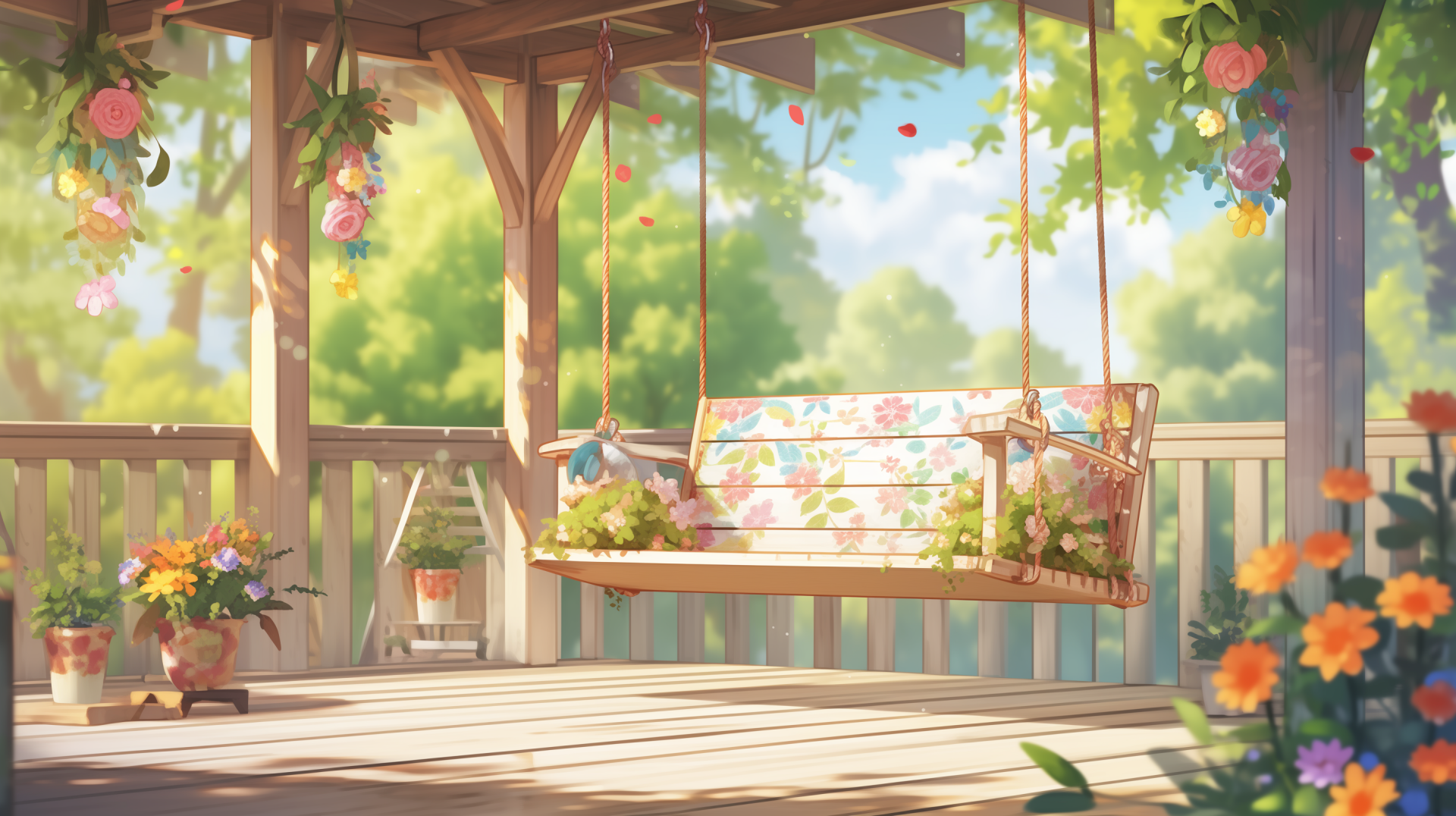 Anime Style Porch Swing Serenity - HD Wallpaper by robokoboto