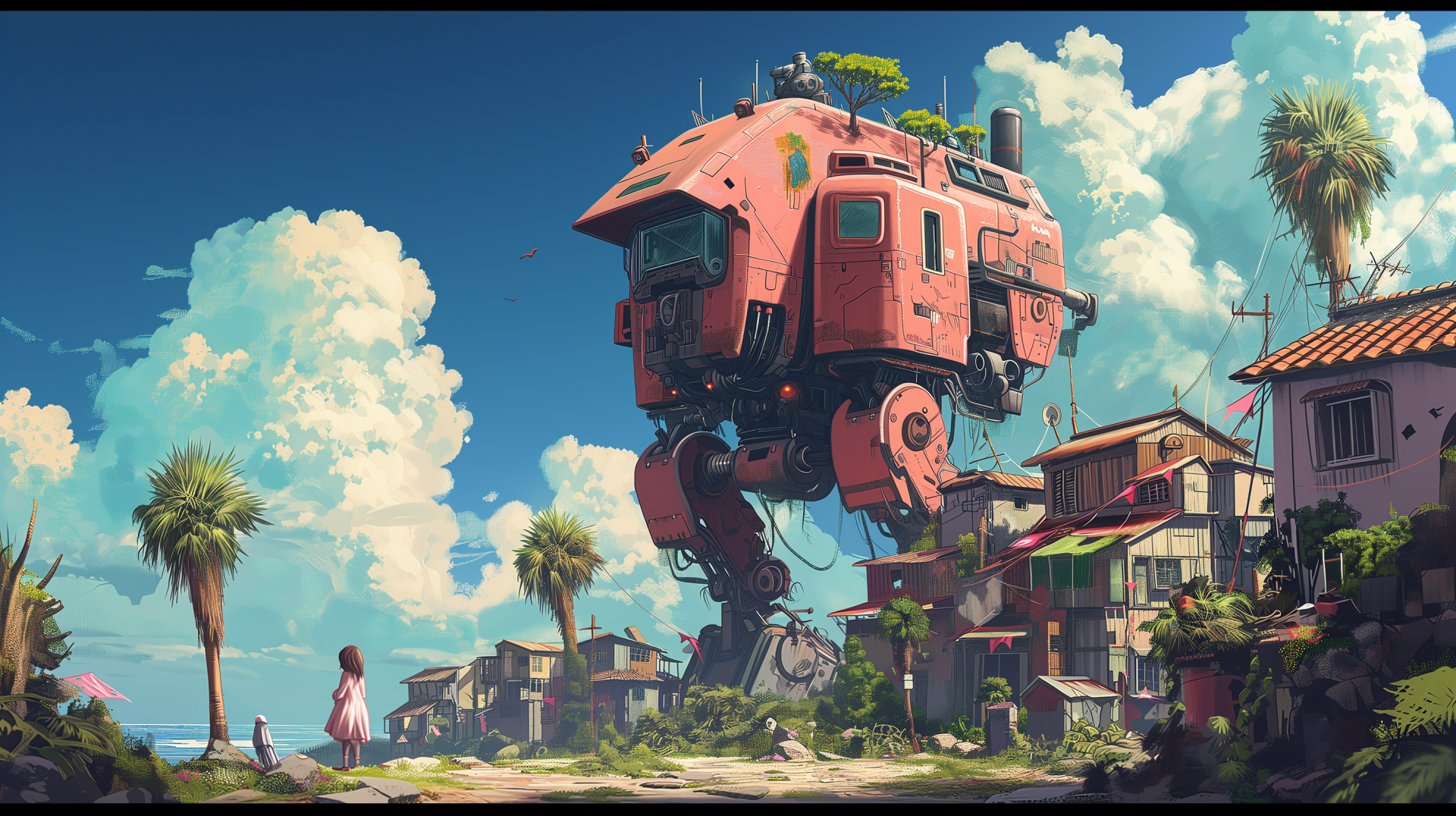 Anime Mecha in Scenic Town HD Wallpaper by robokoboto