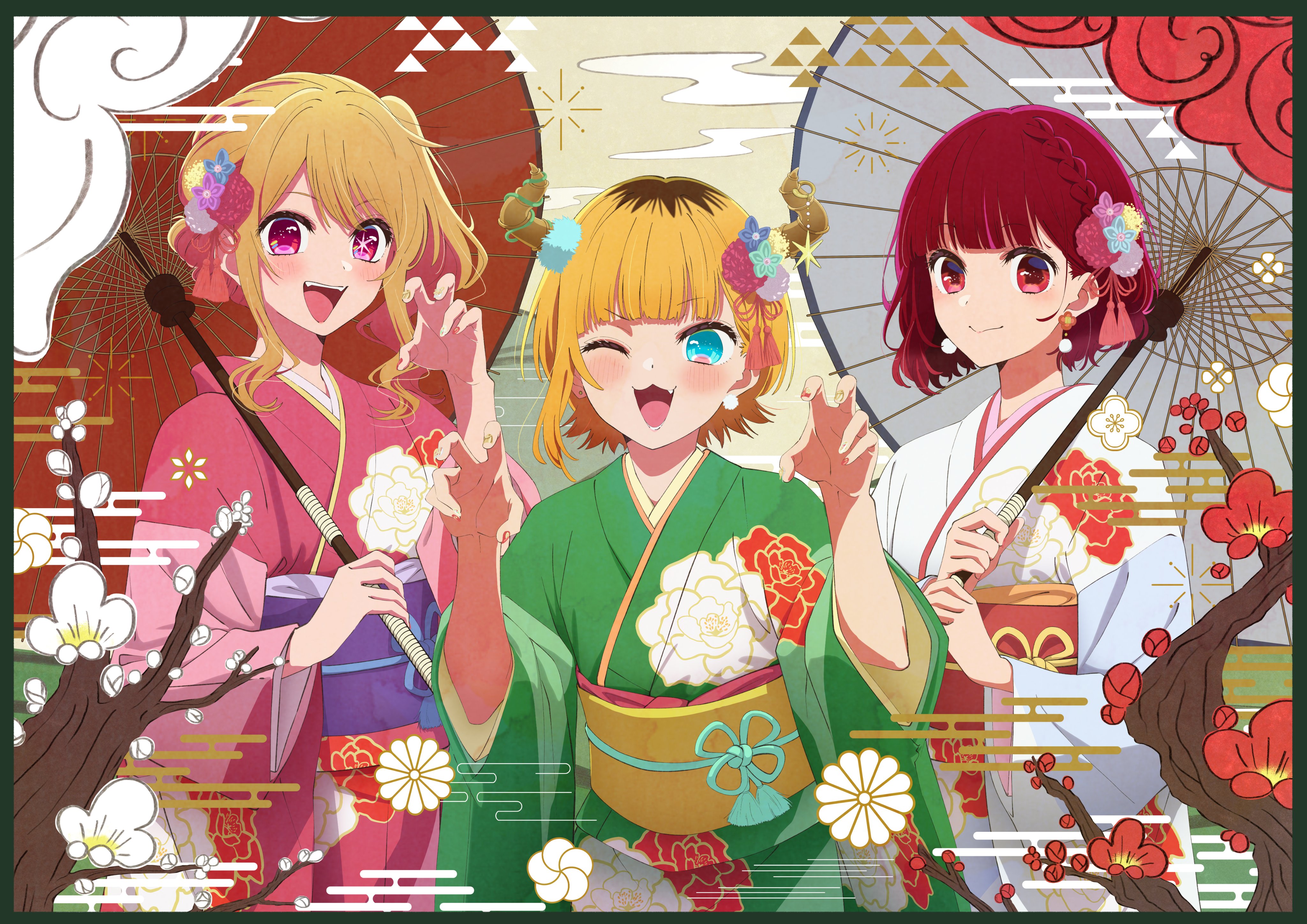 Oshi no Ko Trio: Ruby, Mem-Cho & Kana in Stunning 4K Anime Wallpaper