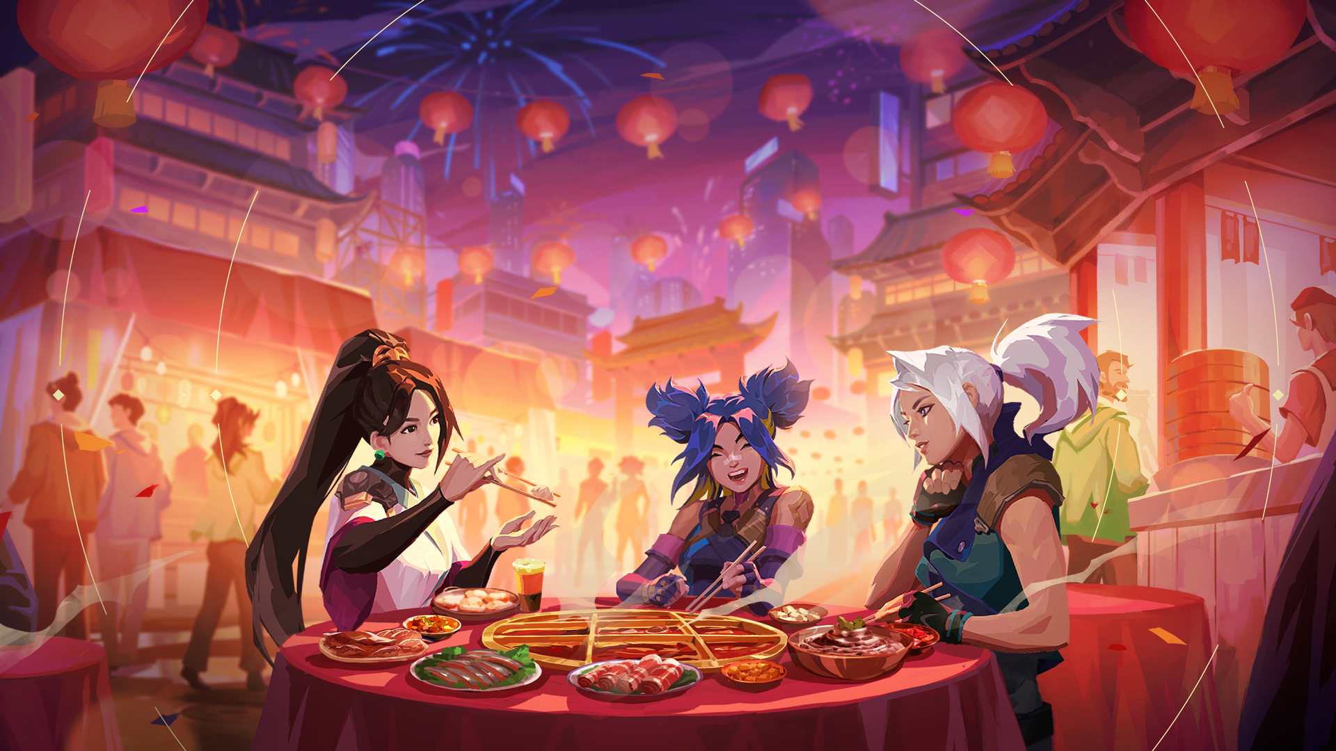 Valorant Lunar New Year Feast: Jett, Sage & Neon Celebrate in HD Wallpaper