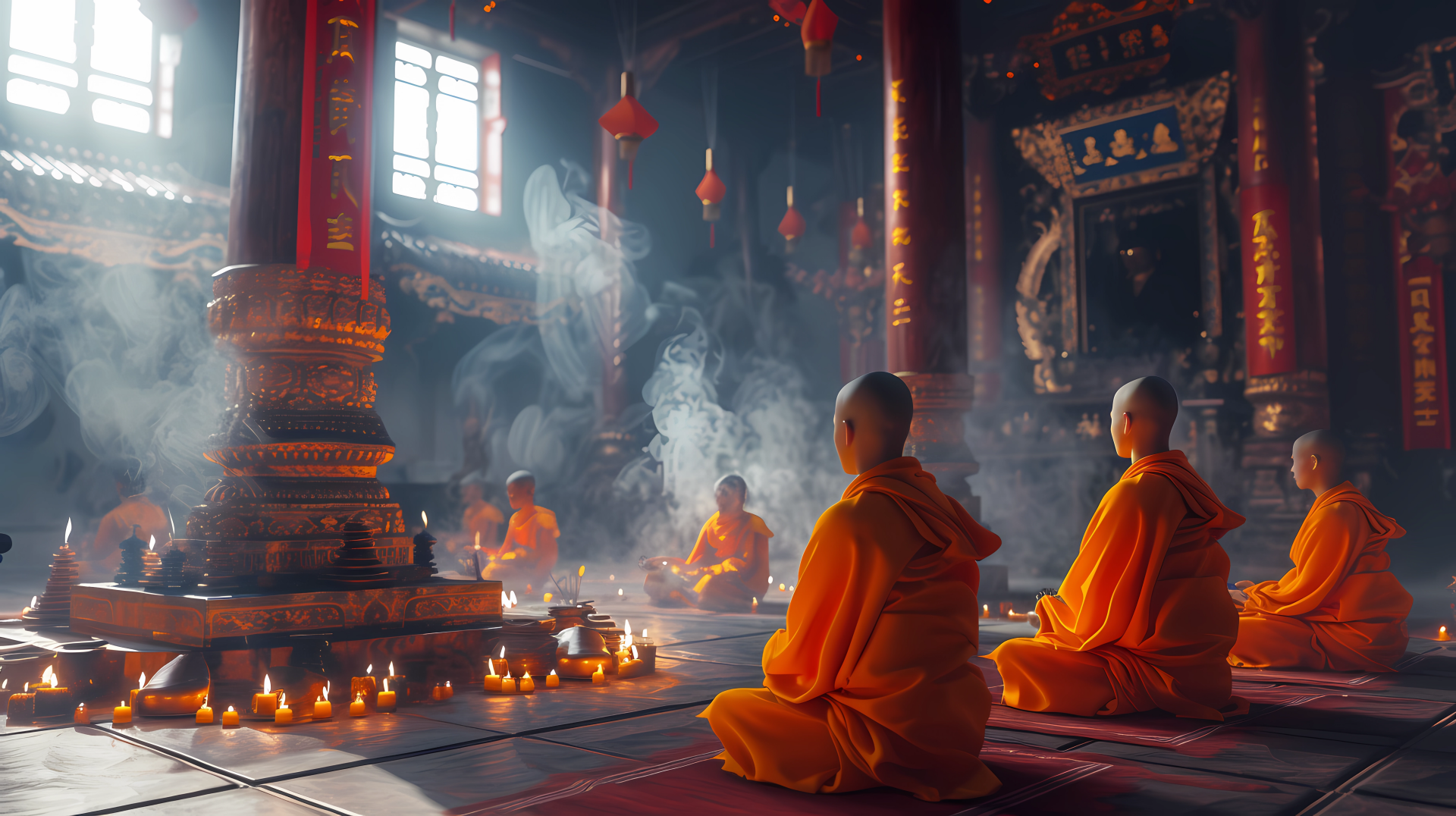 Buddhist temple meditation by BlueTechWizard