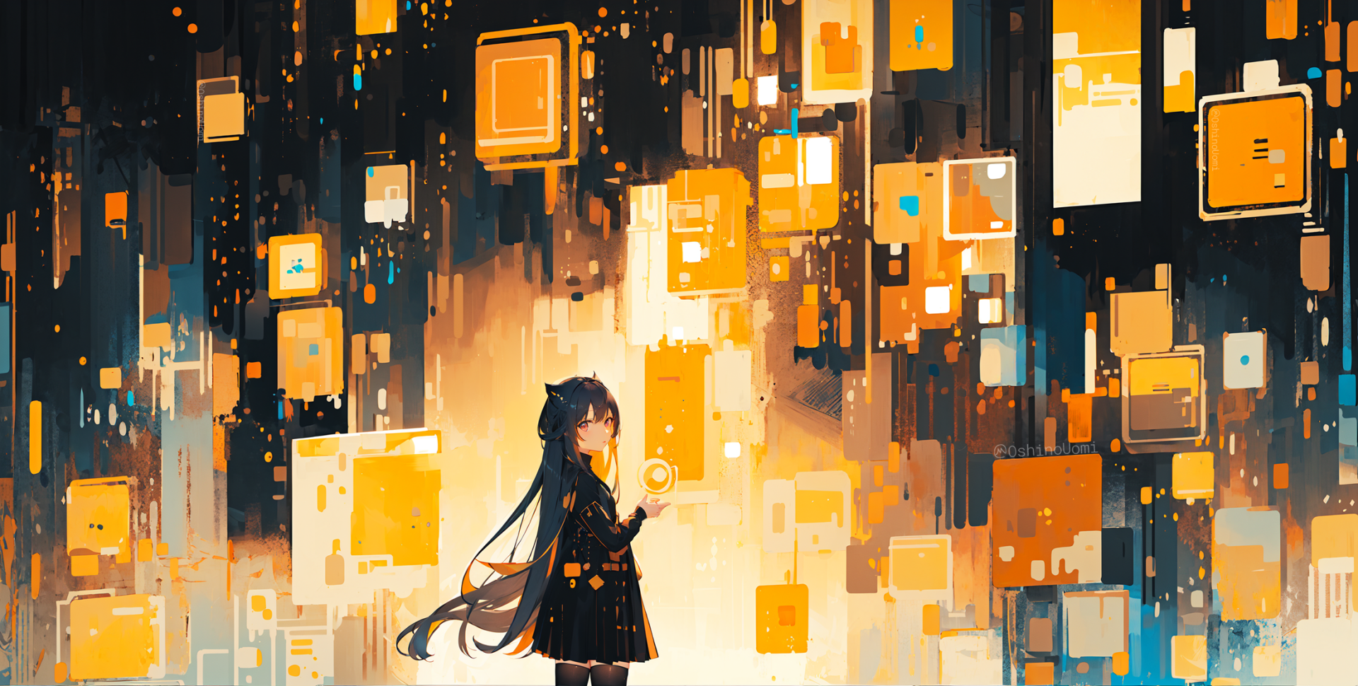 Futuristic Anime Girl in a Digital Dreamscape – HD Wallpaper by Uomi