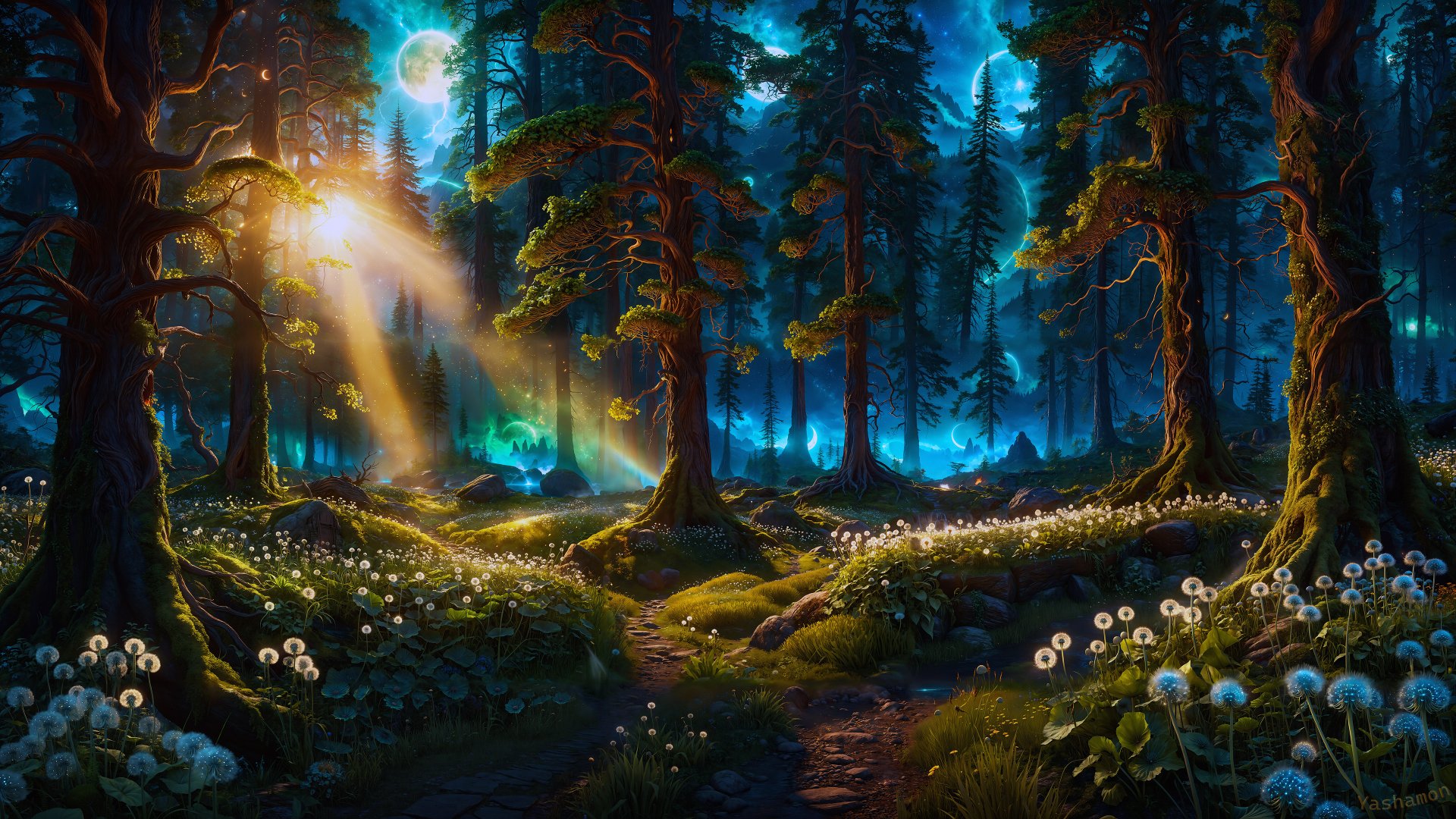 4K Ultra HD Enchanted Forest Path with Radiant Sunbeams in Nature by ...