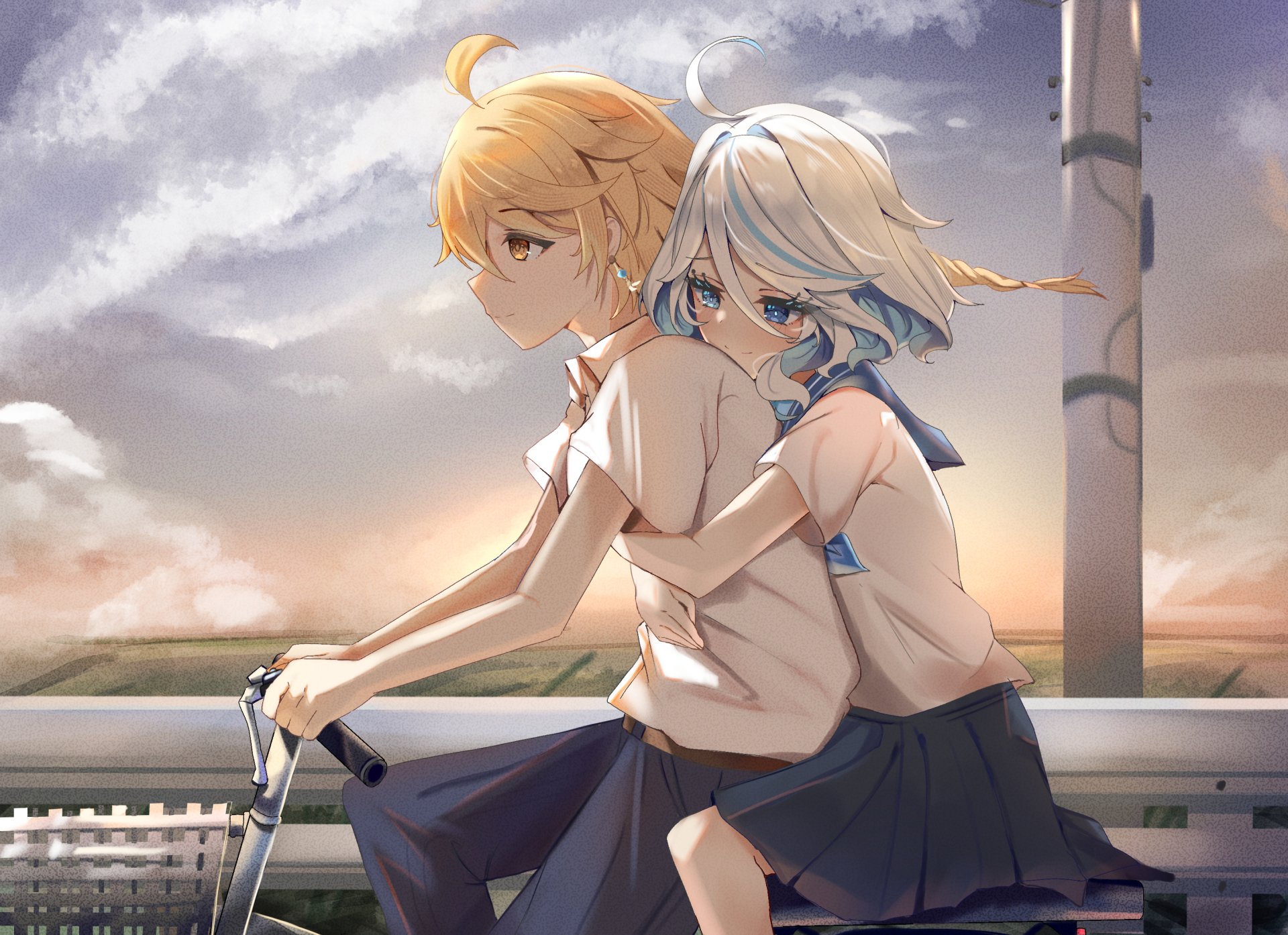Genshin Impact HD Wallpaper: Furina and Aether's Serene Sunset Moment ...