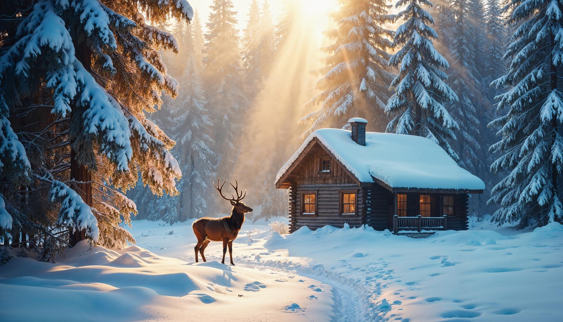 Download Landscape Snow Deer 4k Ultra HD Wallpaper