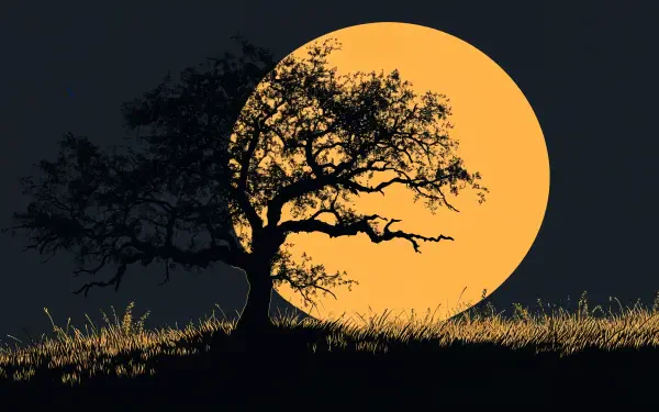 Midnight Halo Tree — 4K Ultra HD Silhouette Wallpaper by QuantumCurator