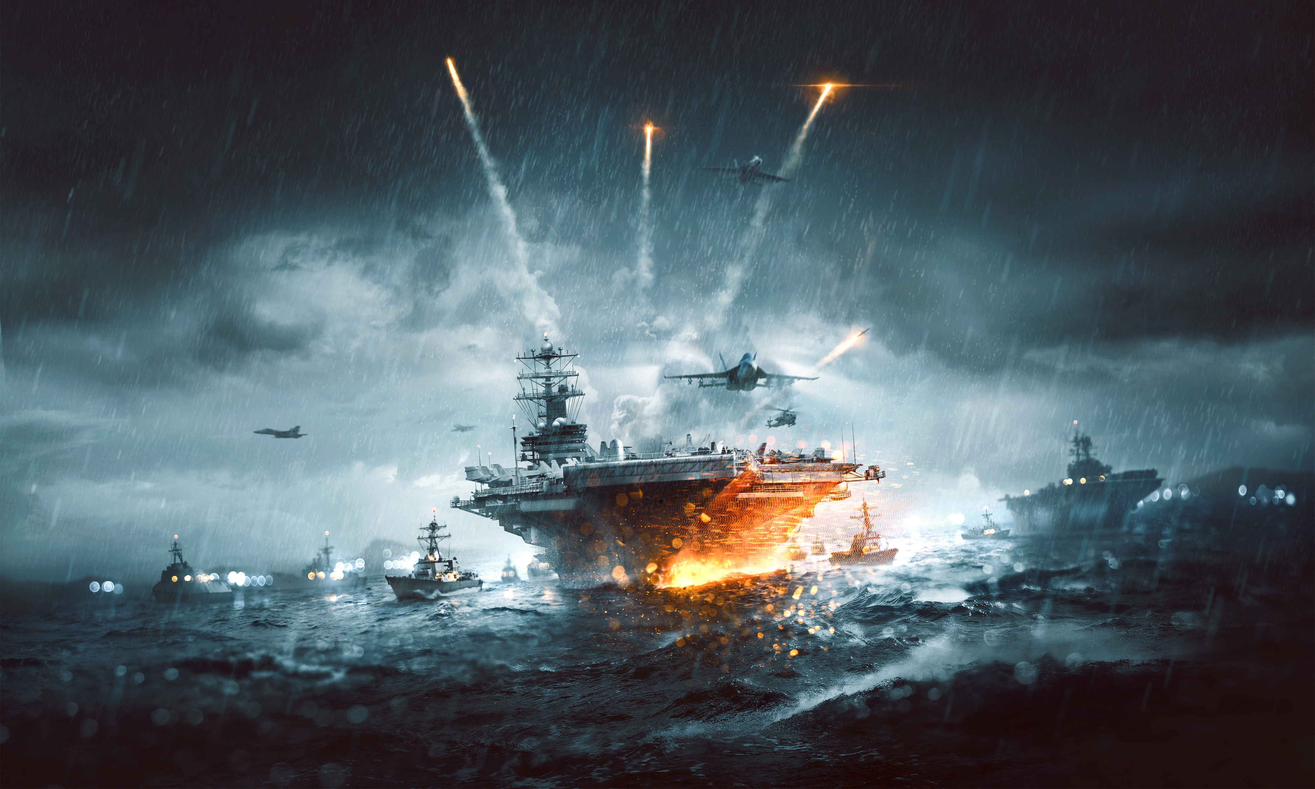 Epic Battlefield Scene: 4K Ultra HD Wallpaper of Explosive Rain and Chaos