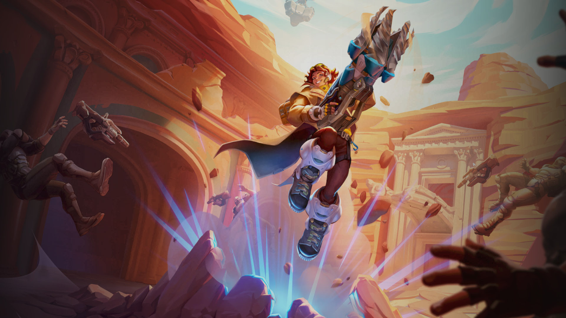 Overwatch HD Wallpaper: Dynamic Action Scene in Desert Canyon