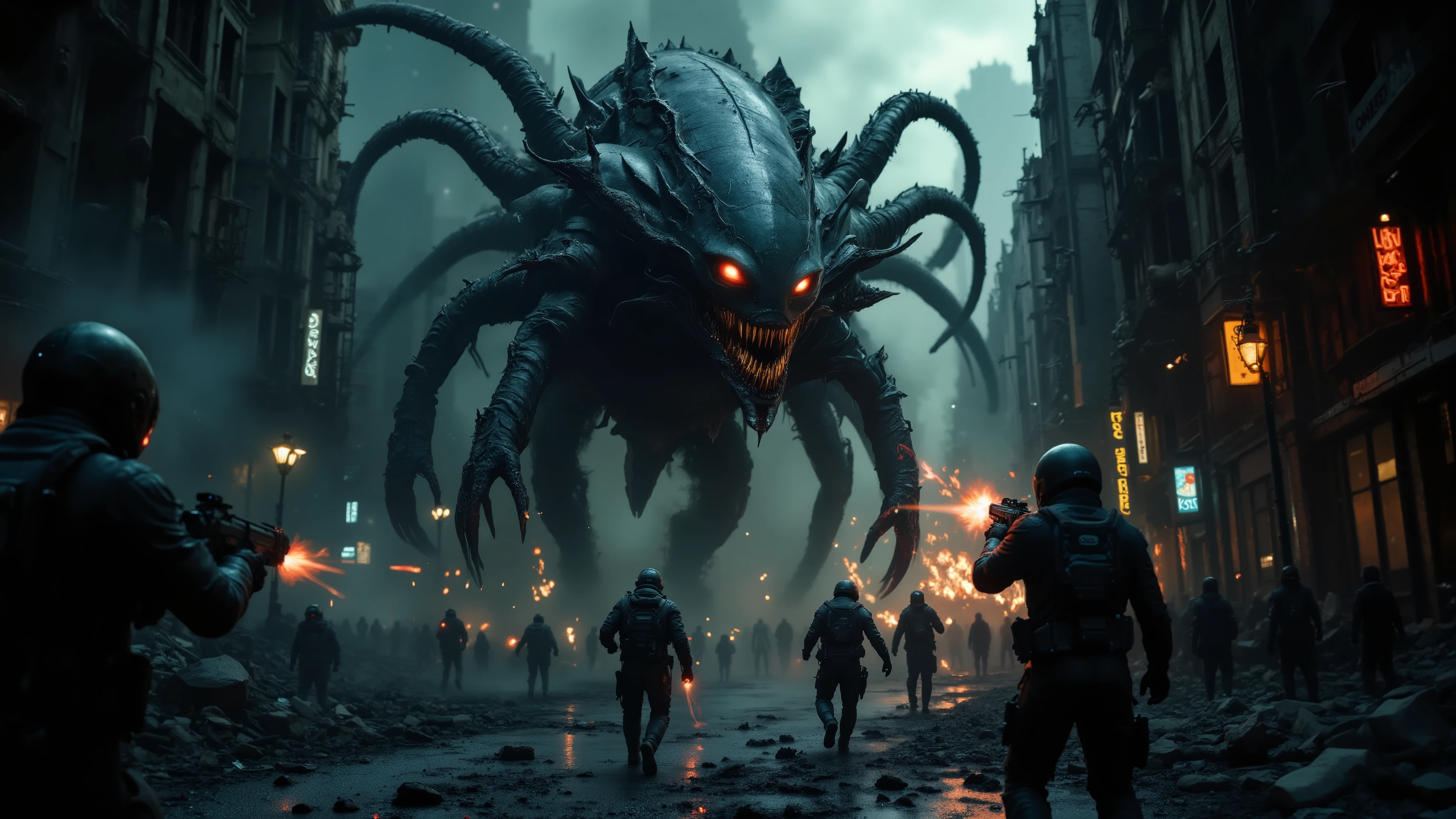 Apocalyptic Showdown: Soldiers vs. Alien Monster in a Ruined City by SL ...