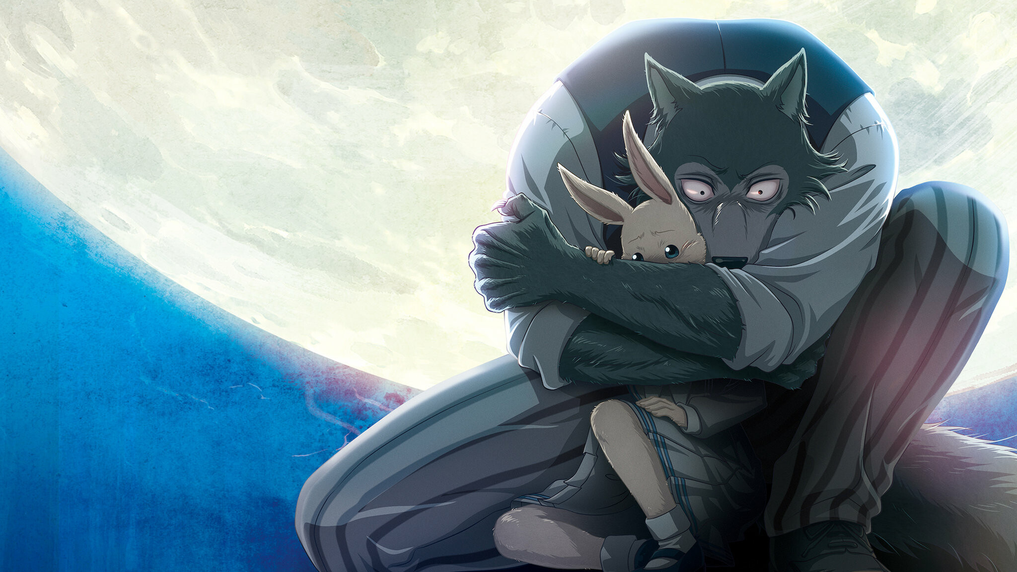 Beastars HD Wallpaper: Moonlit Embrace of the Wolf and Hare