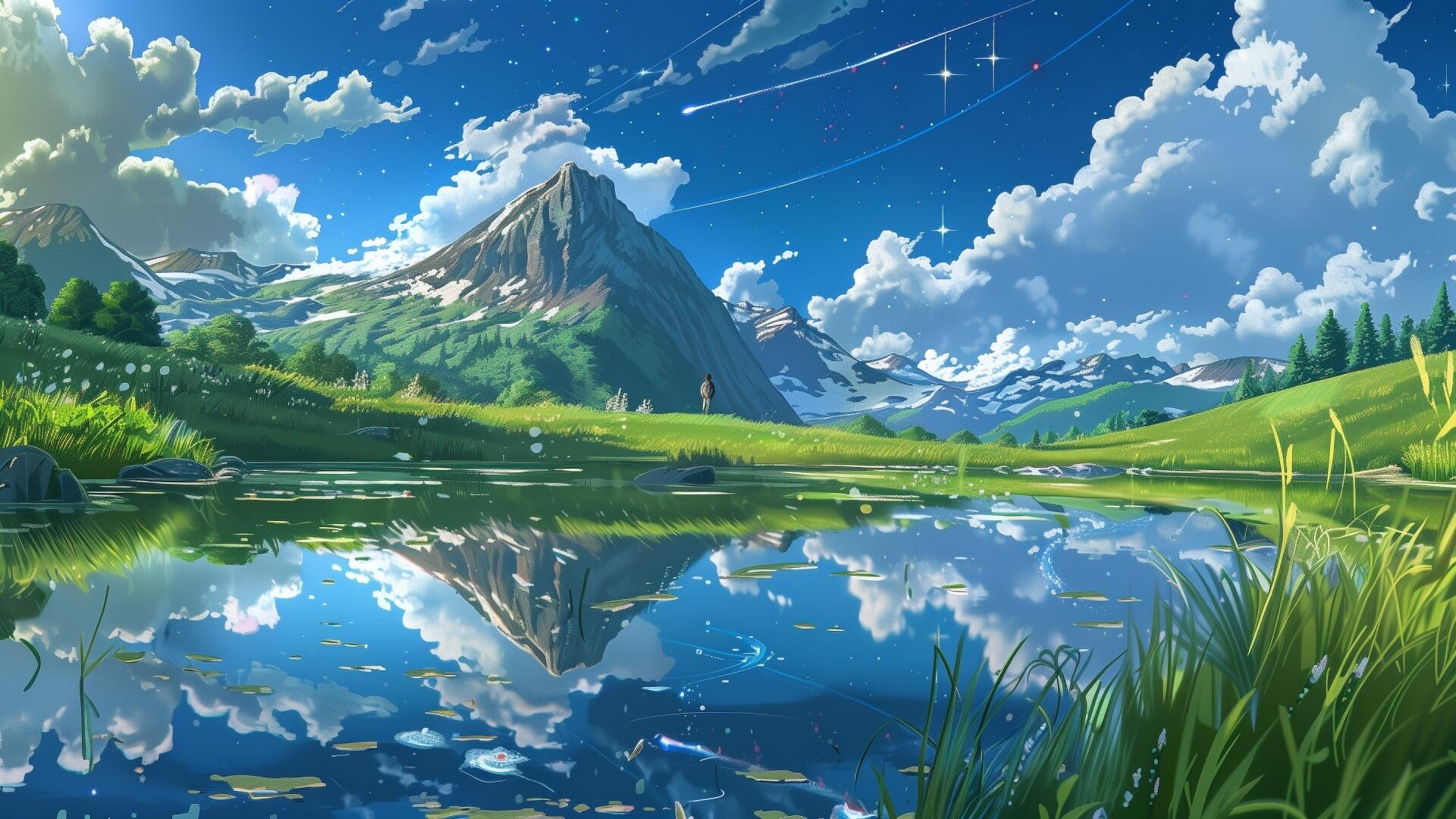 4K Ultra HD: Serene AI Anime Landscape — Digital Lake Wallpaper ...