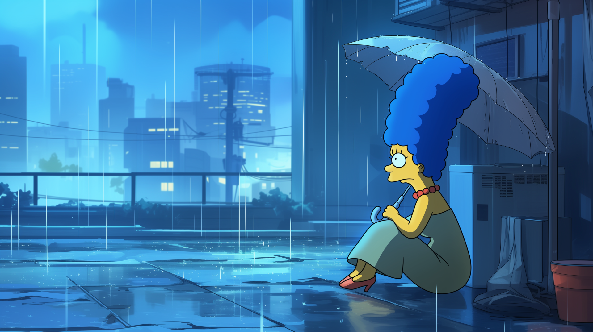 Marge Simpson in the Rain – HD Wallpaper from The Simpsons TV Show by ...