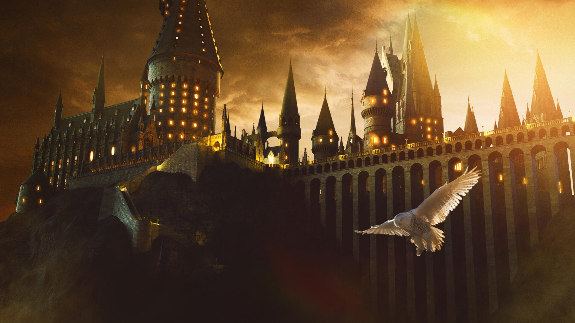 Hogwarts at Golden Dawn — Harry Potter 4K Ultra HD Wallpaper