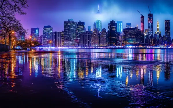 Midnight Skyline Reflection: A Stunning HD Wallpaper by patrika