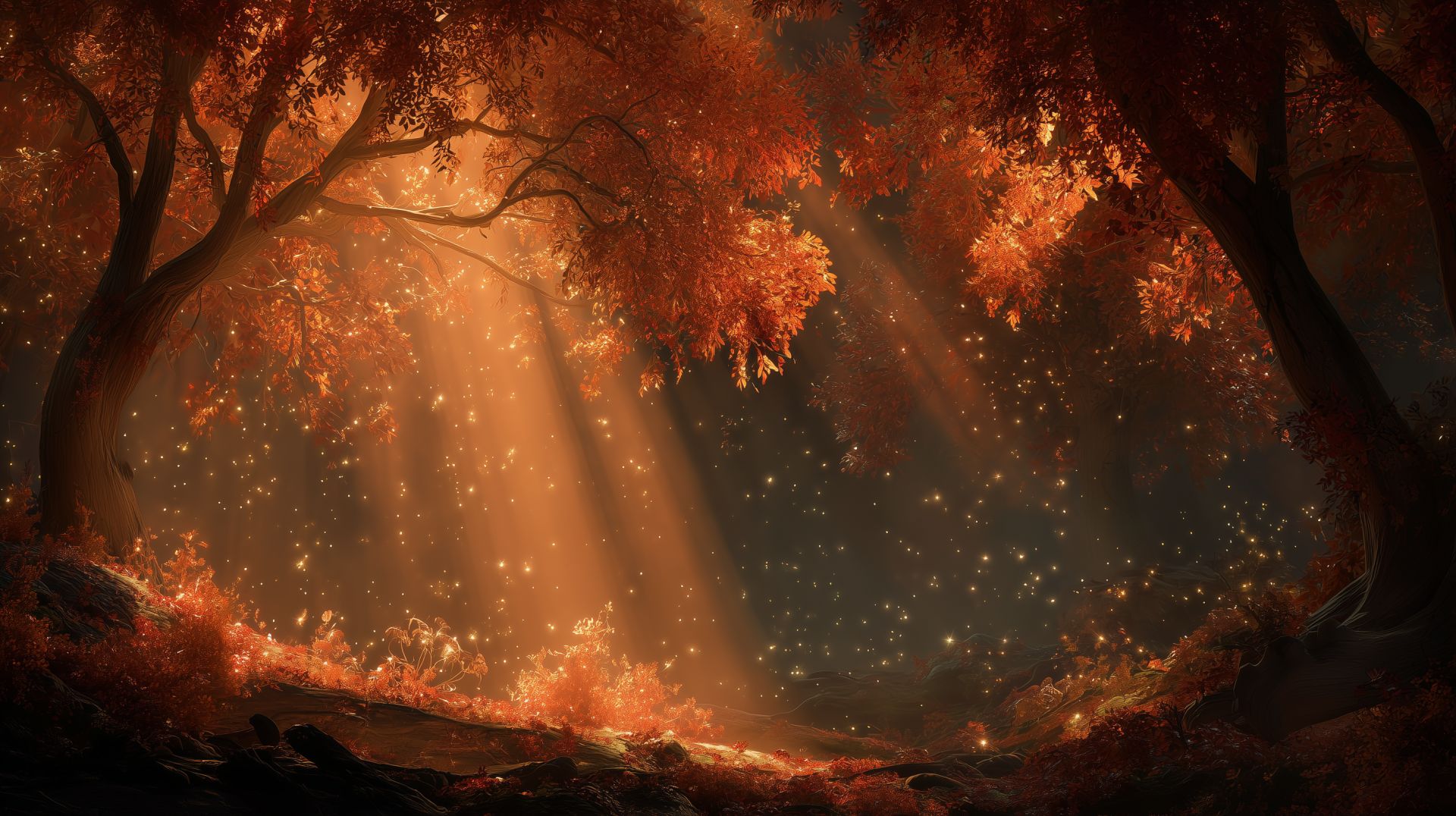 Golden Glade: Fantasy Autumn Sunbeams (HD Wallpaper) by patrika