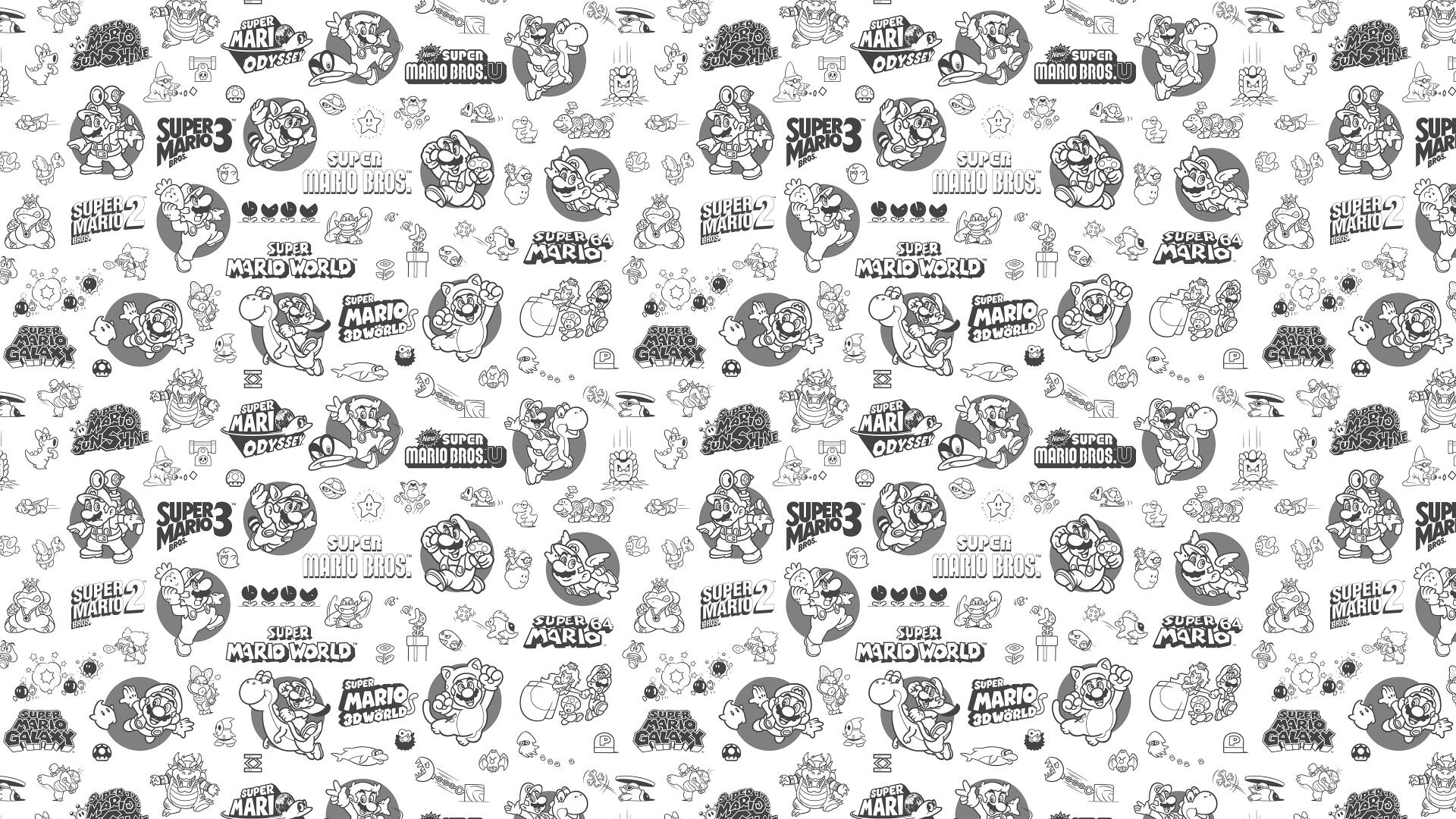 Super Mario 4K Ultra HD Monochrome Doodle Wallpaper