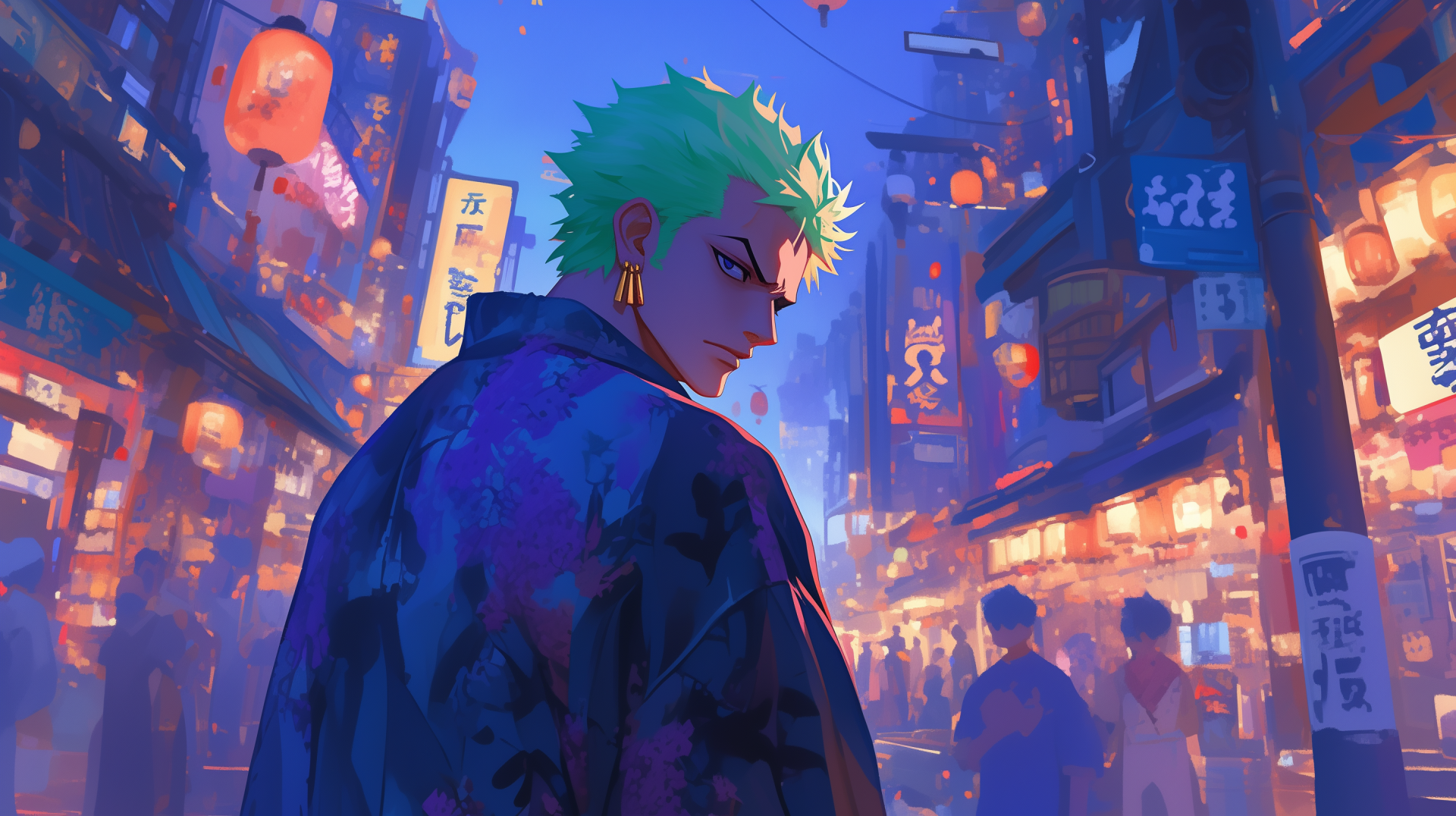 Zoro: Neon Blade — One Piece AI 2K Quad HD Wallpaper | 2912x1632 ...