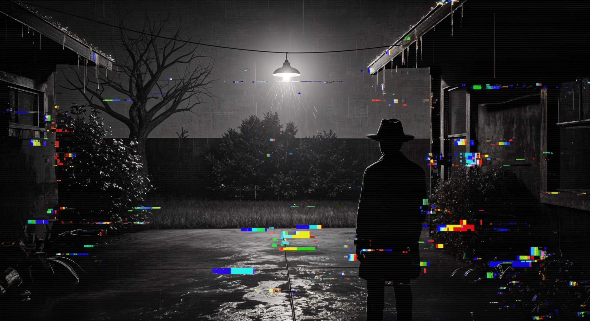 Backyard Noir — Glitched Midnight (4K Ultra HD Wallpaper) by QuantumCurator