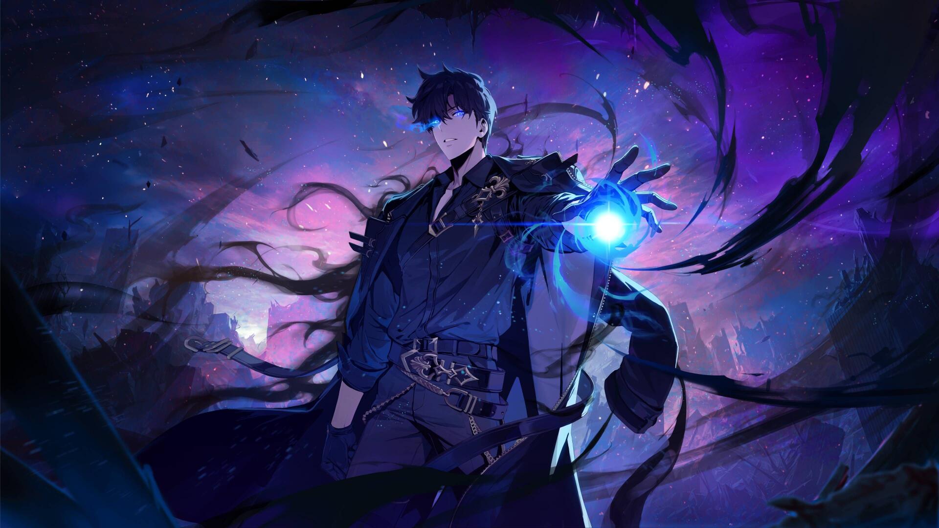 Solo Leveling: ARISE — Sung Jin‑Woo's Purple Spell (4K Ultra HD Wallpaper)