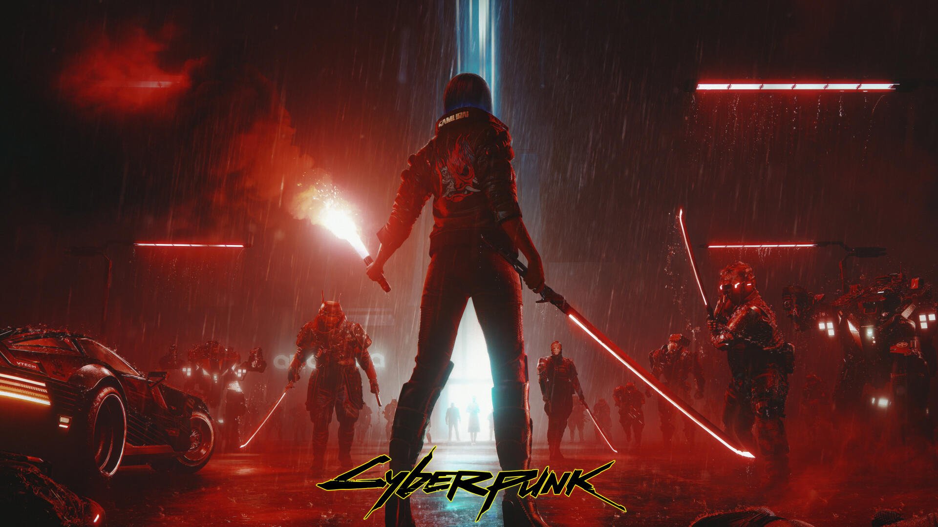 Cyberpunk 2077 — Scarlet Katana: 5K Ultra HD Sci‑Fi Battle Wallpaper