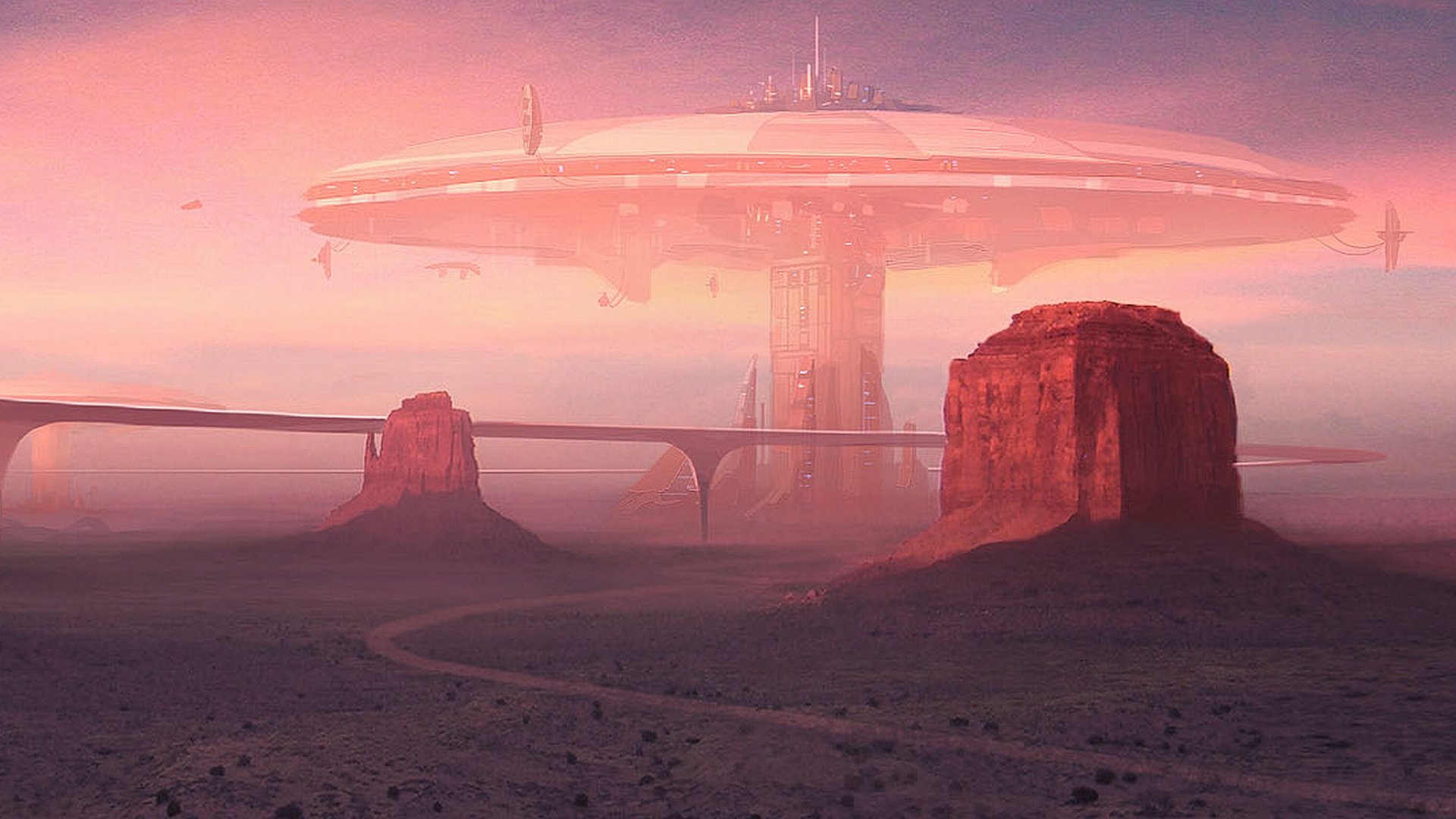 Futuristic Oasis: HD Wallpaper of a Sci-Fi Cityscape