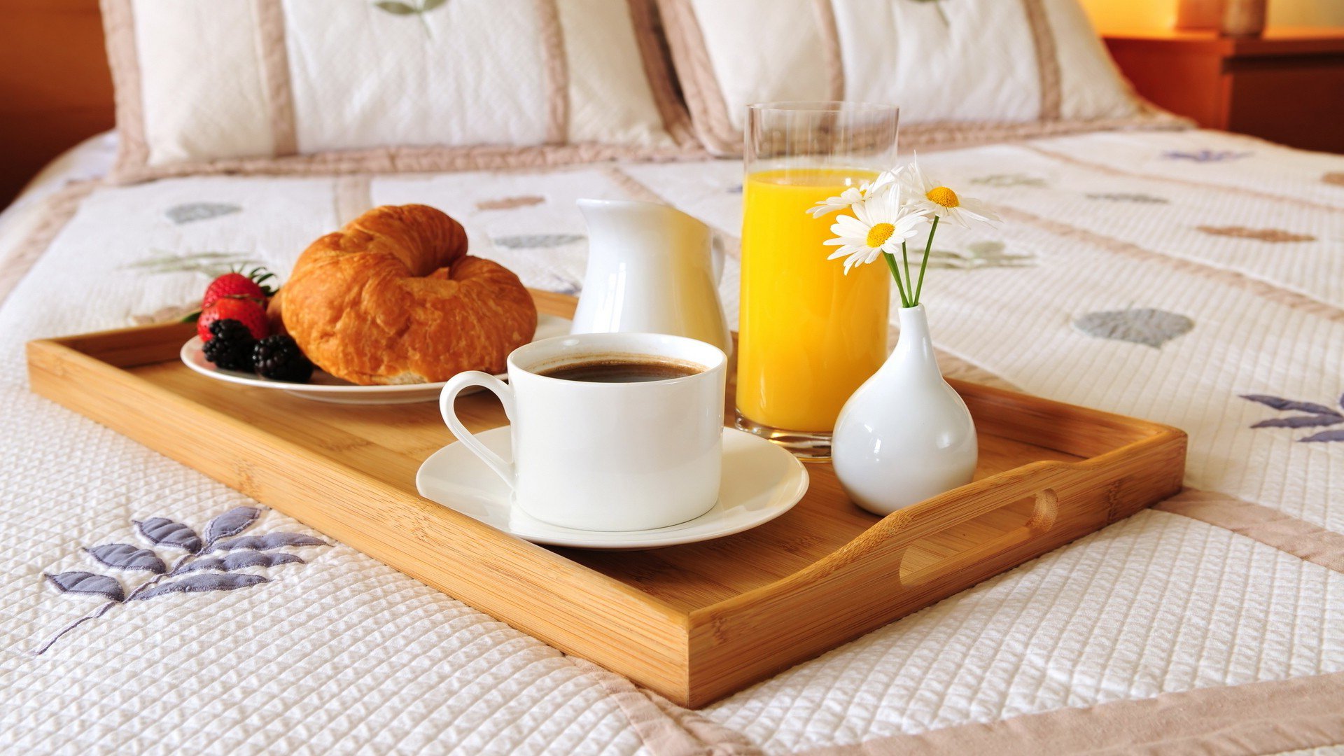 Cozy Breakfast Tray: Fresh Pastries, Coffee & Juice in HD
