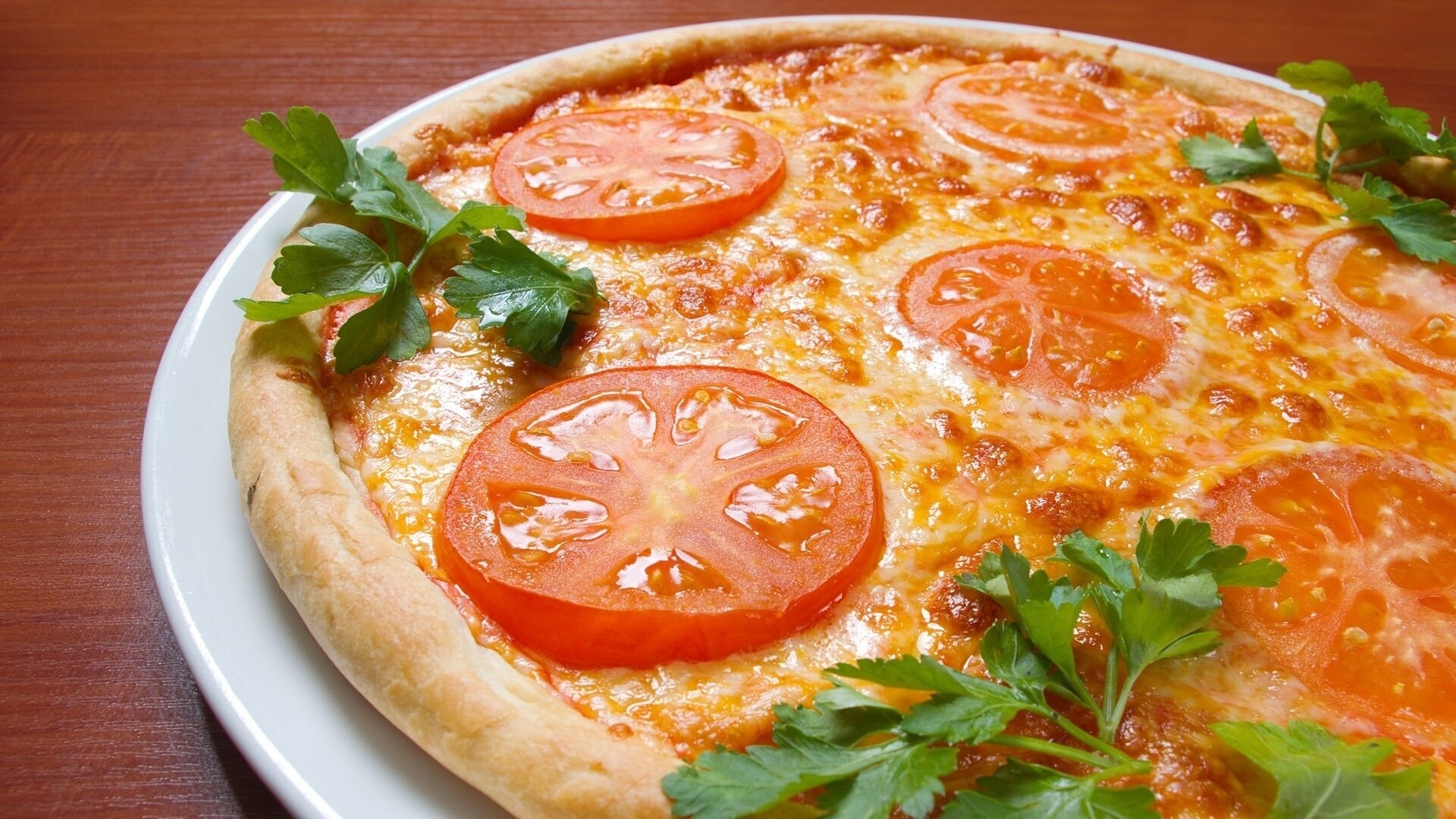 HD Tomato Pizza Wallpaper — Golden Cheese & Fresh Herbs | 1920x1080 ...