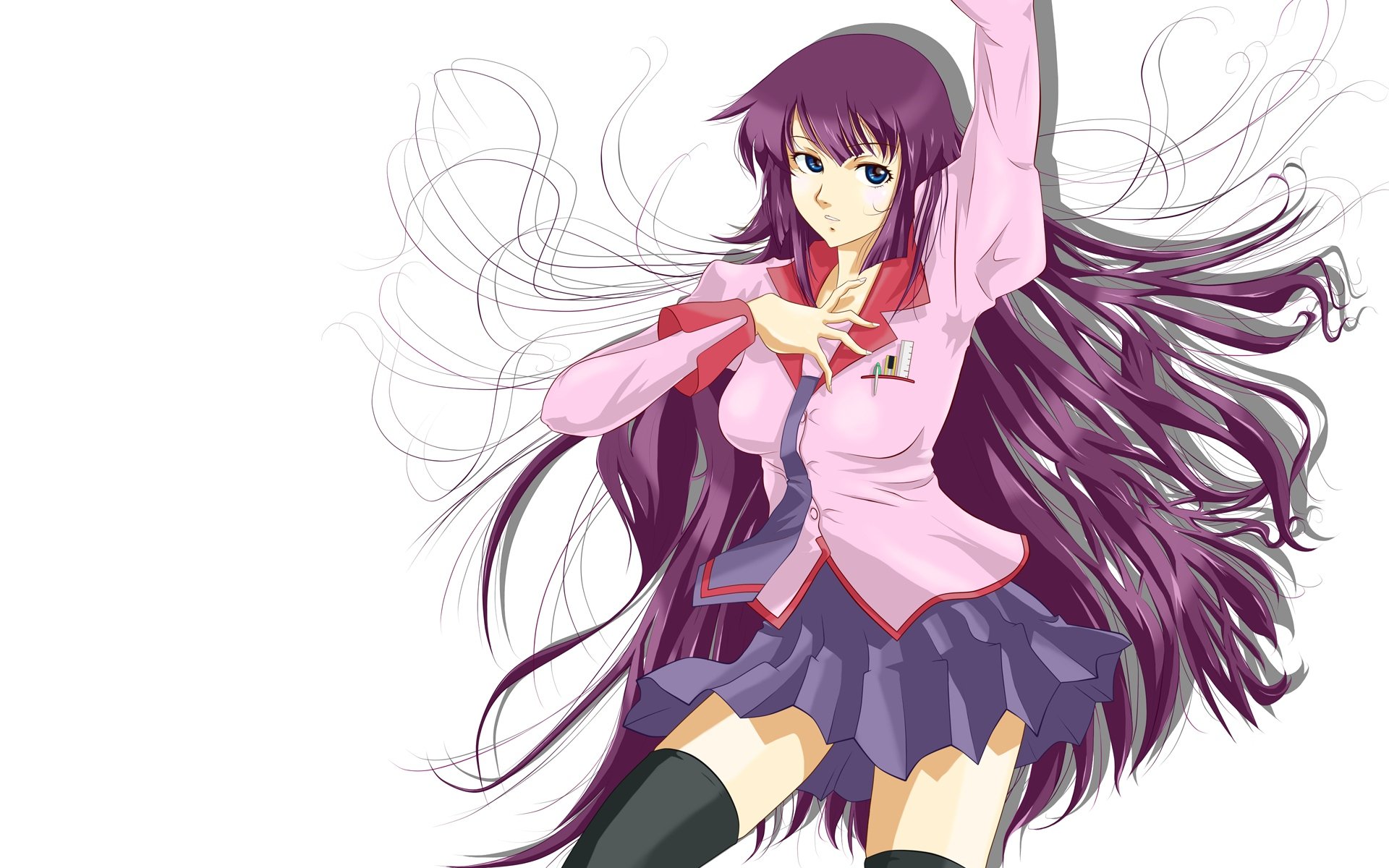 Hitagi Senjōgahara HD Wallpaper | Monogatari Series Purple Hair Elegance