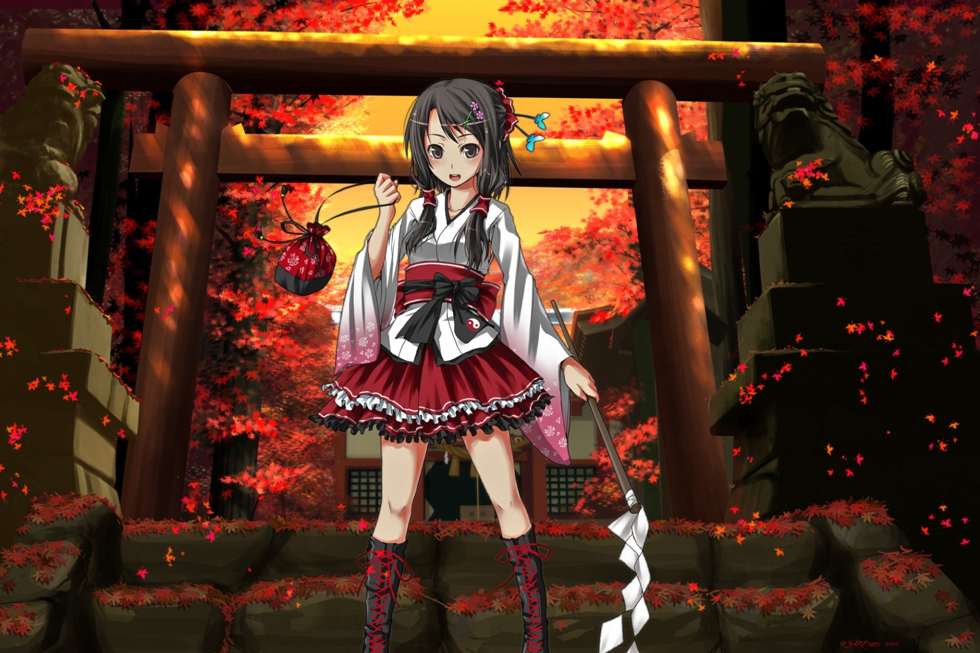 Reimu Hakurei in Autumn Shrine - HD Touhou Anime Wallpaper | 2000x1333 ...