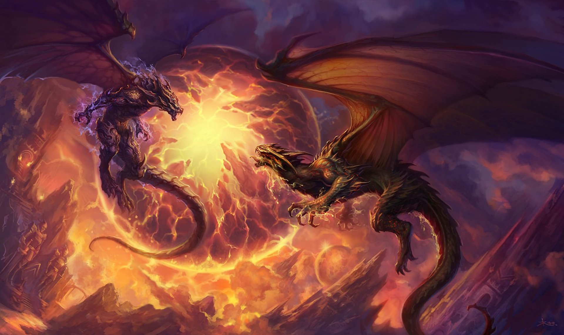 Dragon Duel Fantasy HD Wallpaper by XueDuan