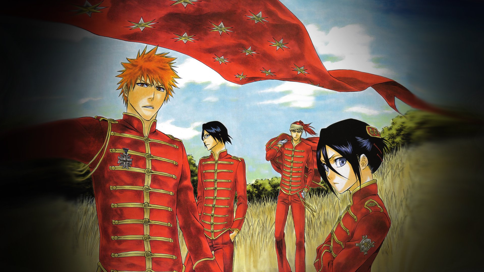 Bleach: Ichigo, Rukia, Renji & Uryu — Red Banner HD Wallpaper ...