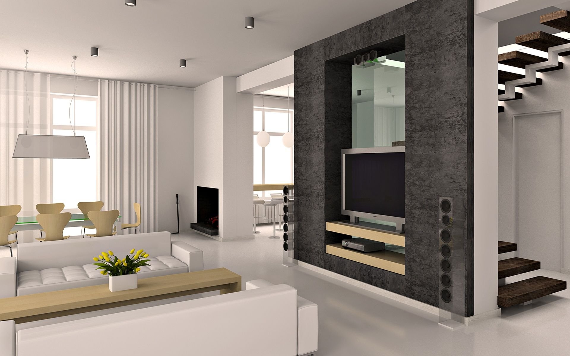 Sleek Modern Living Room — HD Wallpaper | 1920x1200 | Wallpaper Abyss