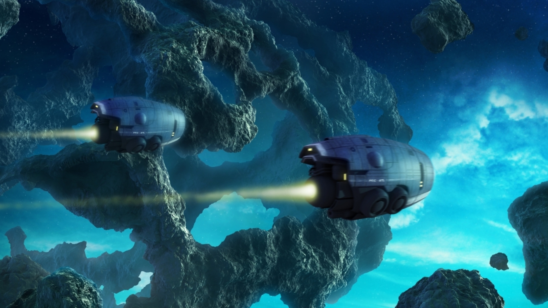 Blue Spaceship Wallpaper 1920x1080