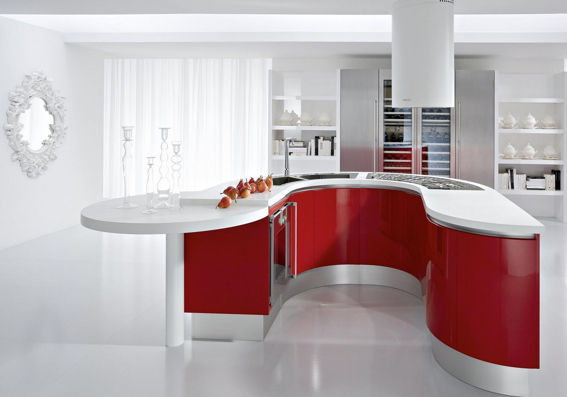 Scarlet Curve: Modern Kitchen HD Wallpaper