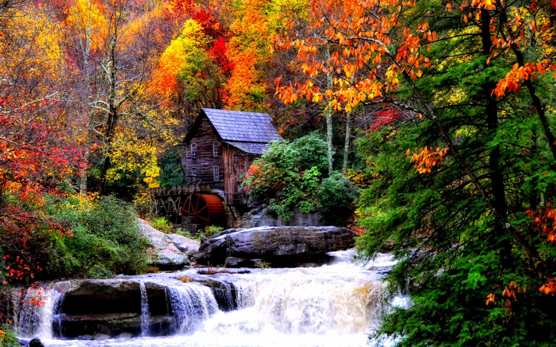 Download Man Made Watermill HD Wallpaper