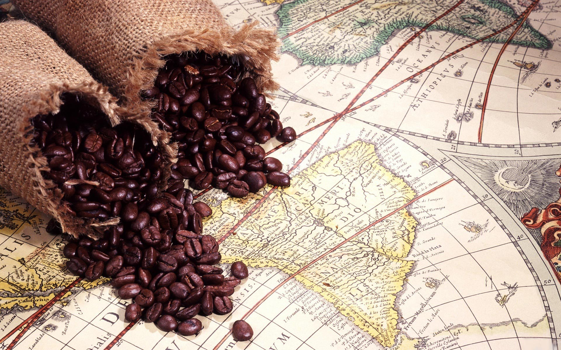 HD Wallpaper: Coffee Adventure on a Vintage Map