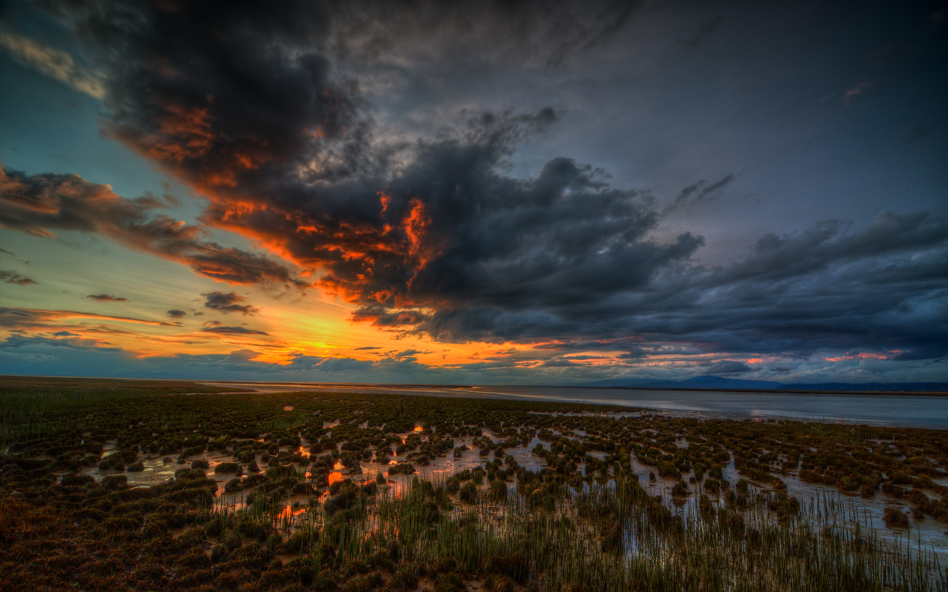 Water Swamp Sunset Clouds