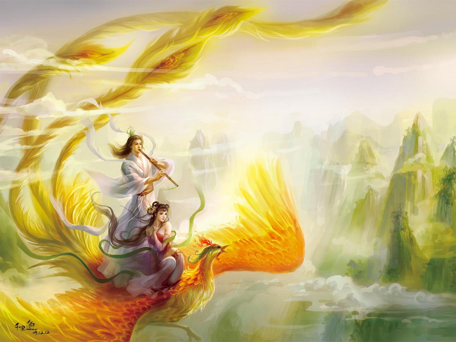 Easter Fantasy: Flute Serenade on the Phoenix - HD Wallpaper