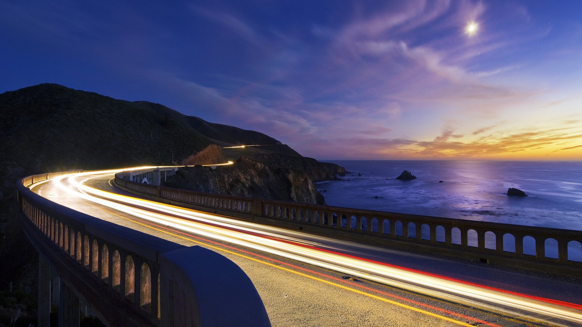 Coastal Light Trails — Time-Lapse Highway HD Wallpaper